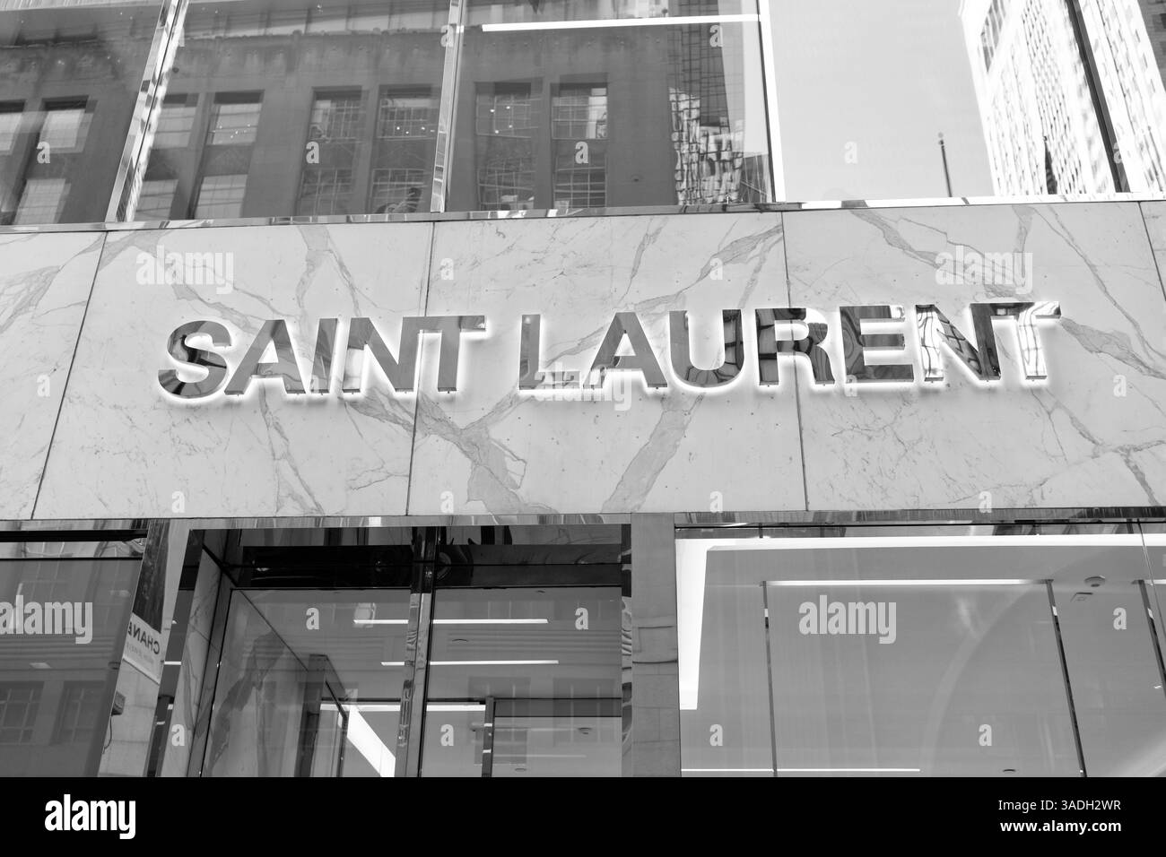New York City, USA - March 25, 2024: YSL Saint Laurent brand logo at ...