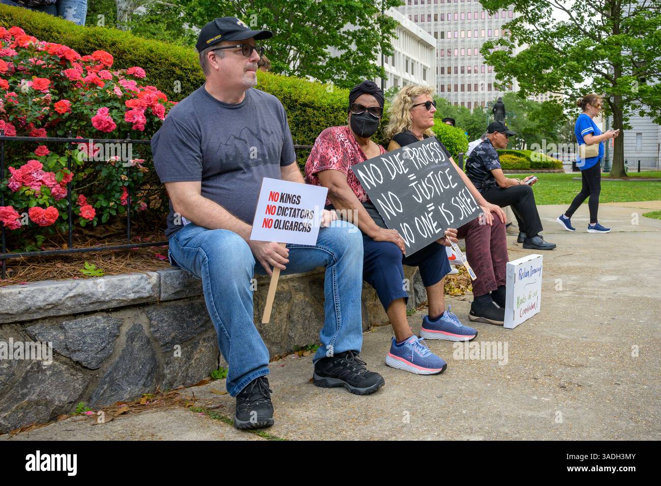 New Orleans, LA, USA - April 5, 2025: Protesters with signs at the ...