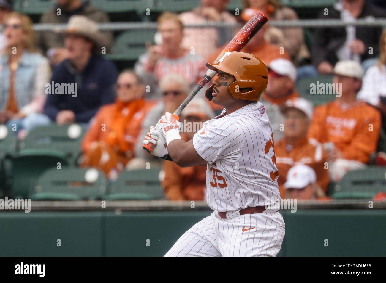 AUSTIN, TX - APRIL 05: Texas infielder Jaquae Stewart (35) watches his ...