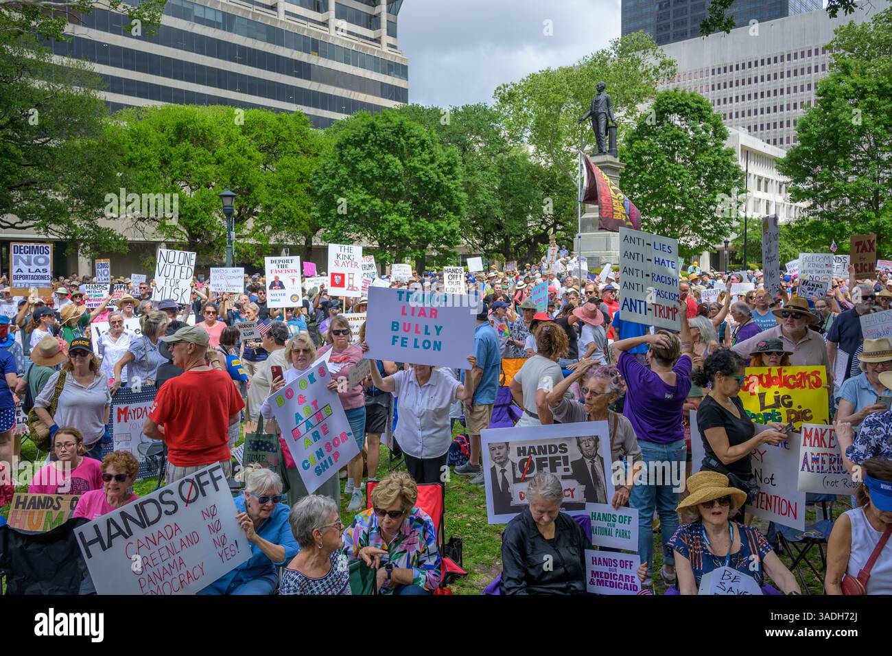 New Orleans, LA, USA - April 5, 2025: Protesters with signs at the ...