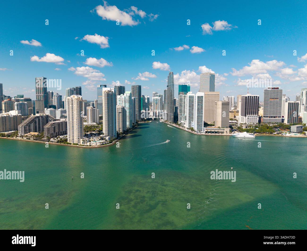 Miami city skyline view of Brickell key. Miami downtown. Skyscraper ...