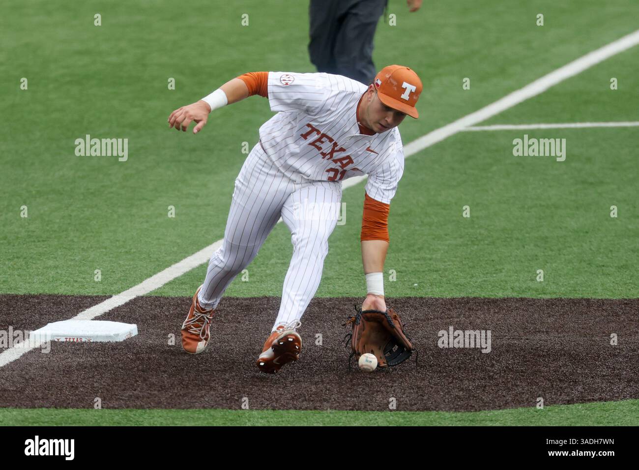 AUSTIN, TX - APRIL 05: Texas infielder Casey Borba (31) fields a ground ...
