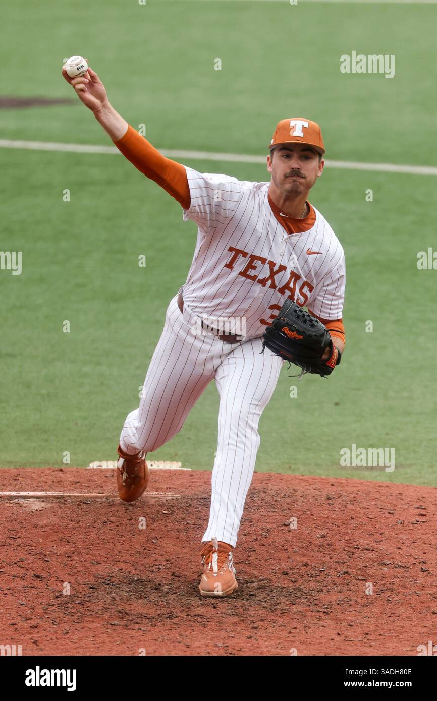 AUSTIN, TX - APRIL 05: Texas pitcher Max Grubbs (38) pitches the ball ...