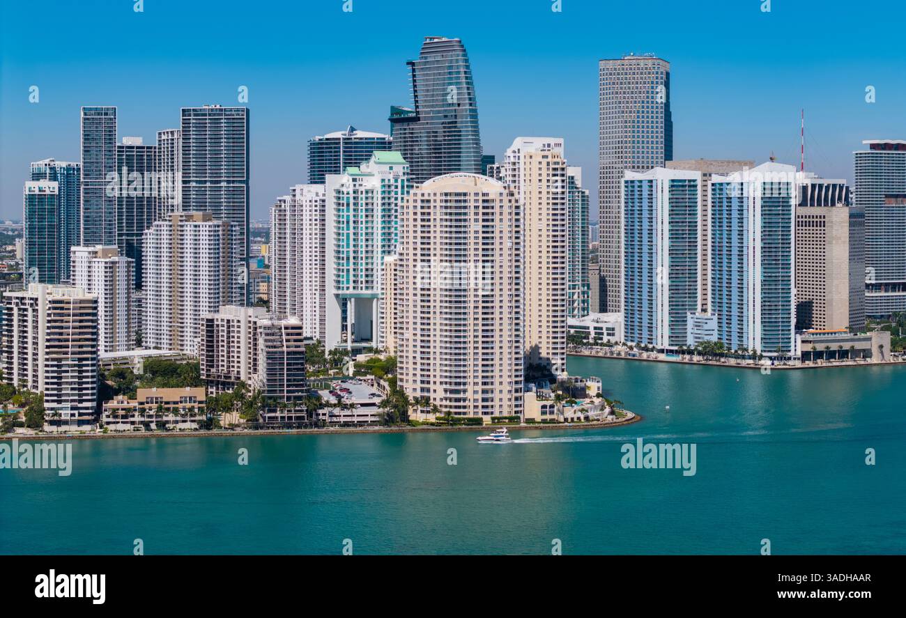 Miami city skyline view of Brickell key. Miami downtown. Skyscraper ...