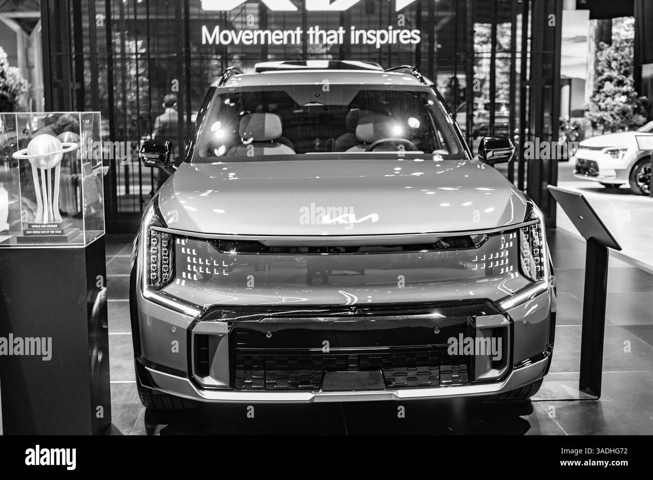 Modern blue electric car Black and White Stock Photos & Images - Alamy