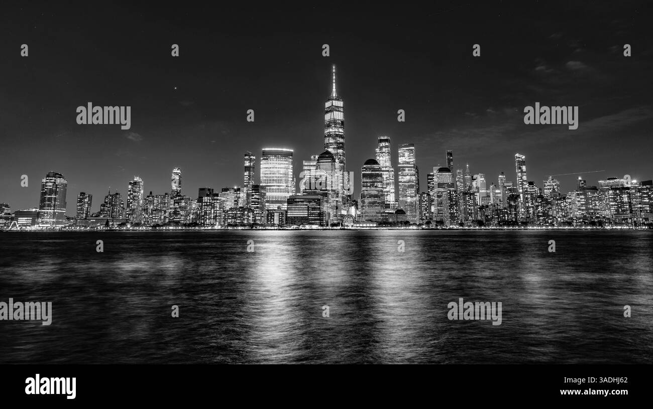 Skyscraper building of NYC panorama. NY urban city architecture. Night ...