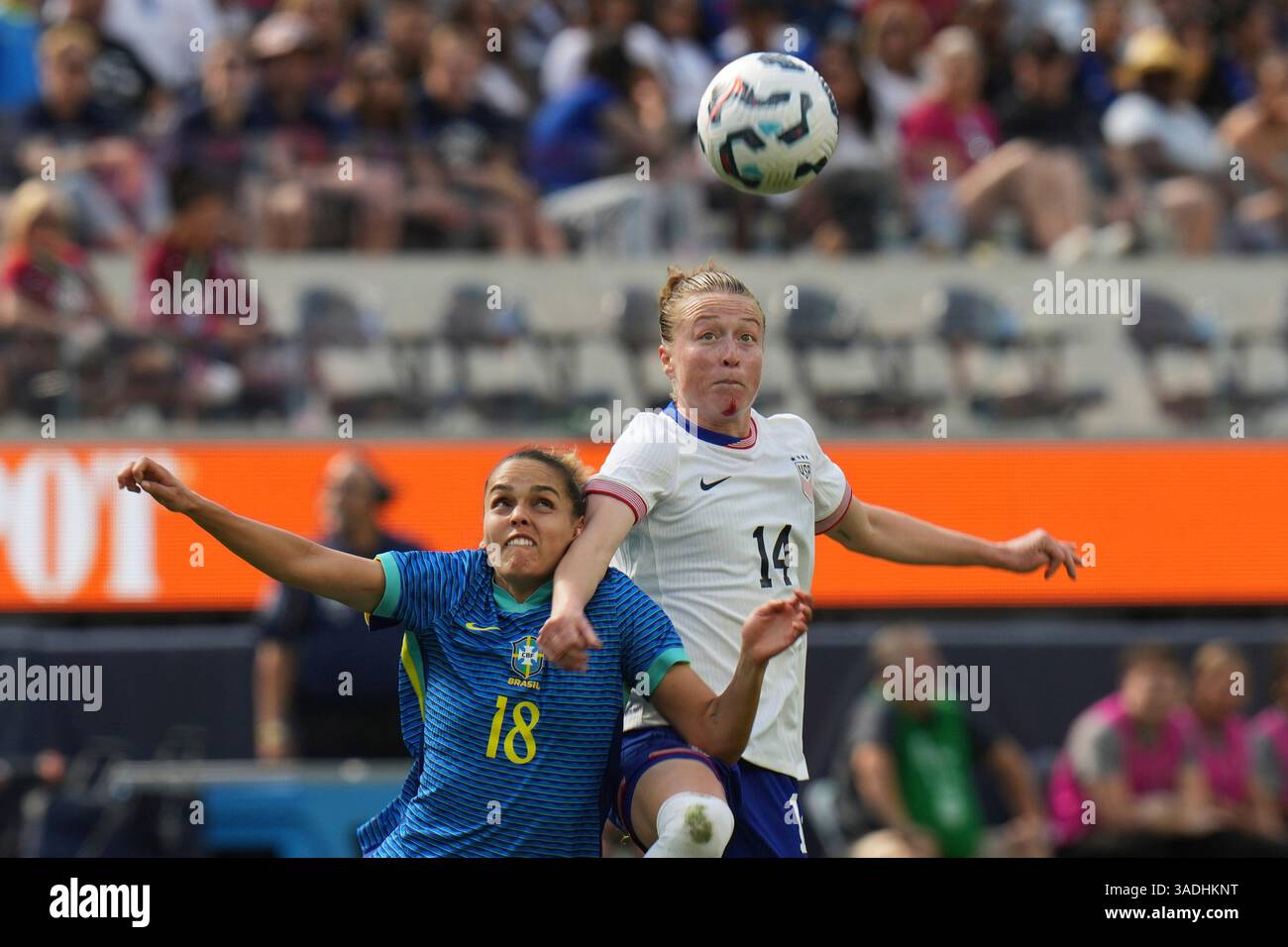 Brazil forward Gabi Portilho (18) and United States defender Emily ...