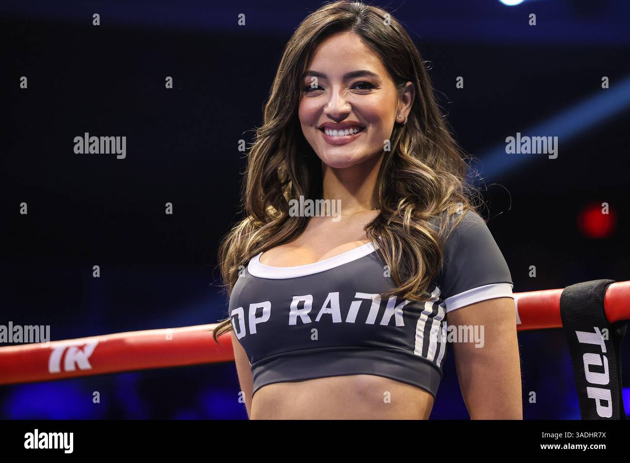 Las Vegas, NV, USA. 5th Apr, 2025. A member of the Top Rank Knockouts ...