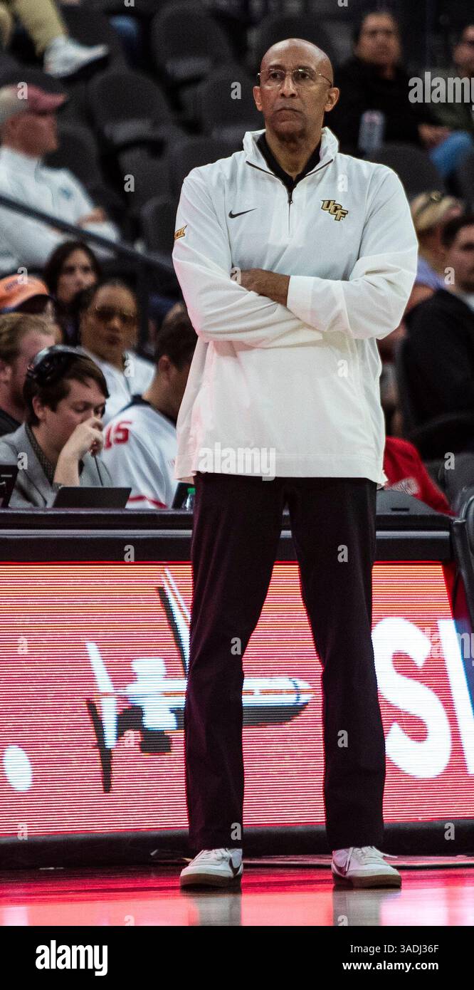 April 05 2025 Las Vegas, NV U.S.A. UCF head coach Johnny Dawkins looks ...