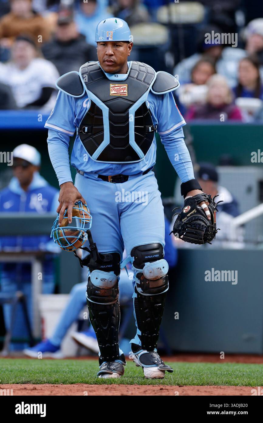 KANSAS CITY, MO - APRIL 05: Kansas City Royals catcher Salvador Perez ...