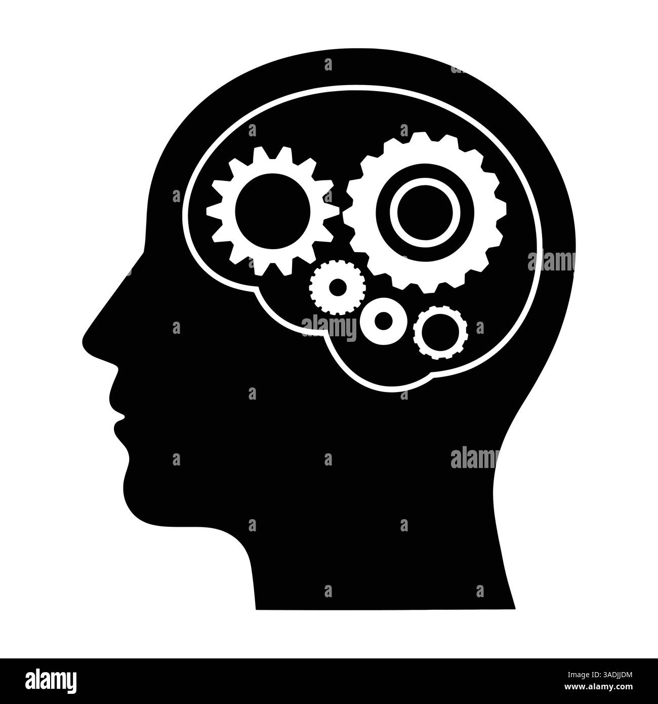 Think Concept Design. Human head with gears inside, symbolizing technology, engineering, and ...