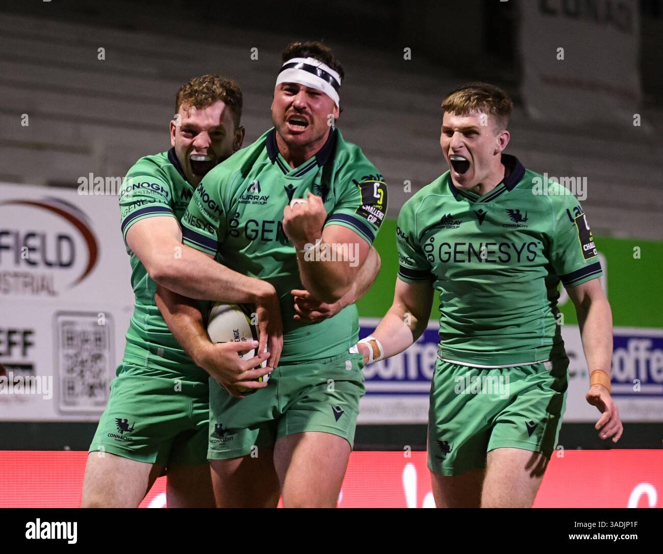 Galway, Ireland. 5th April, 2025. Connacht's Shayne Bolton celebrates ...