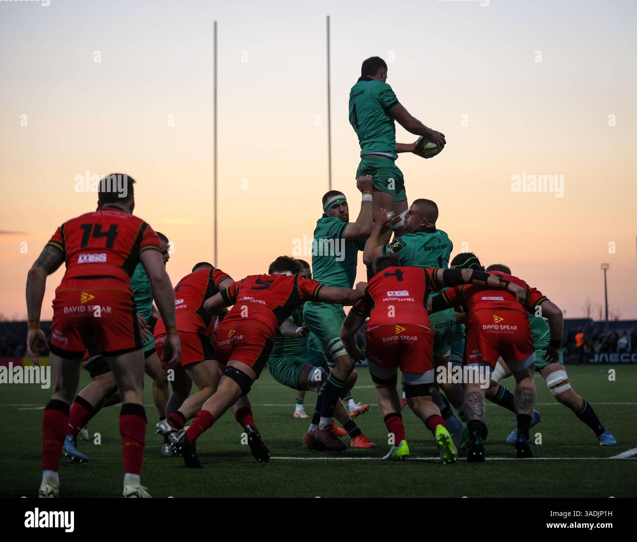 Galway, Ireland. 5th April, 2025. A lineout against the sunset during ...