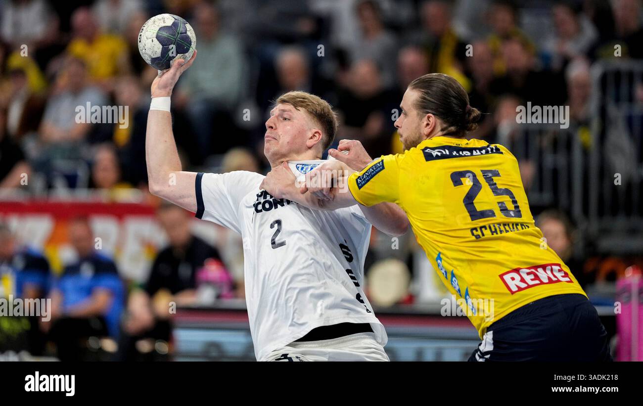 Mannheim, Deutschland. 05th Apr, 2025. v.li.: Lukas Hutecek (TBV, 2 ...