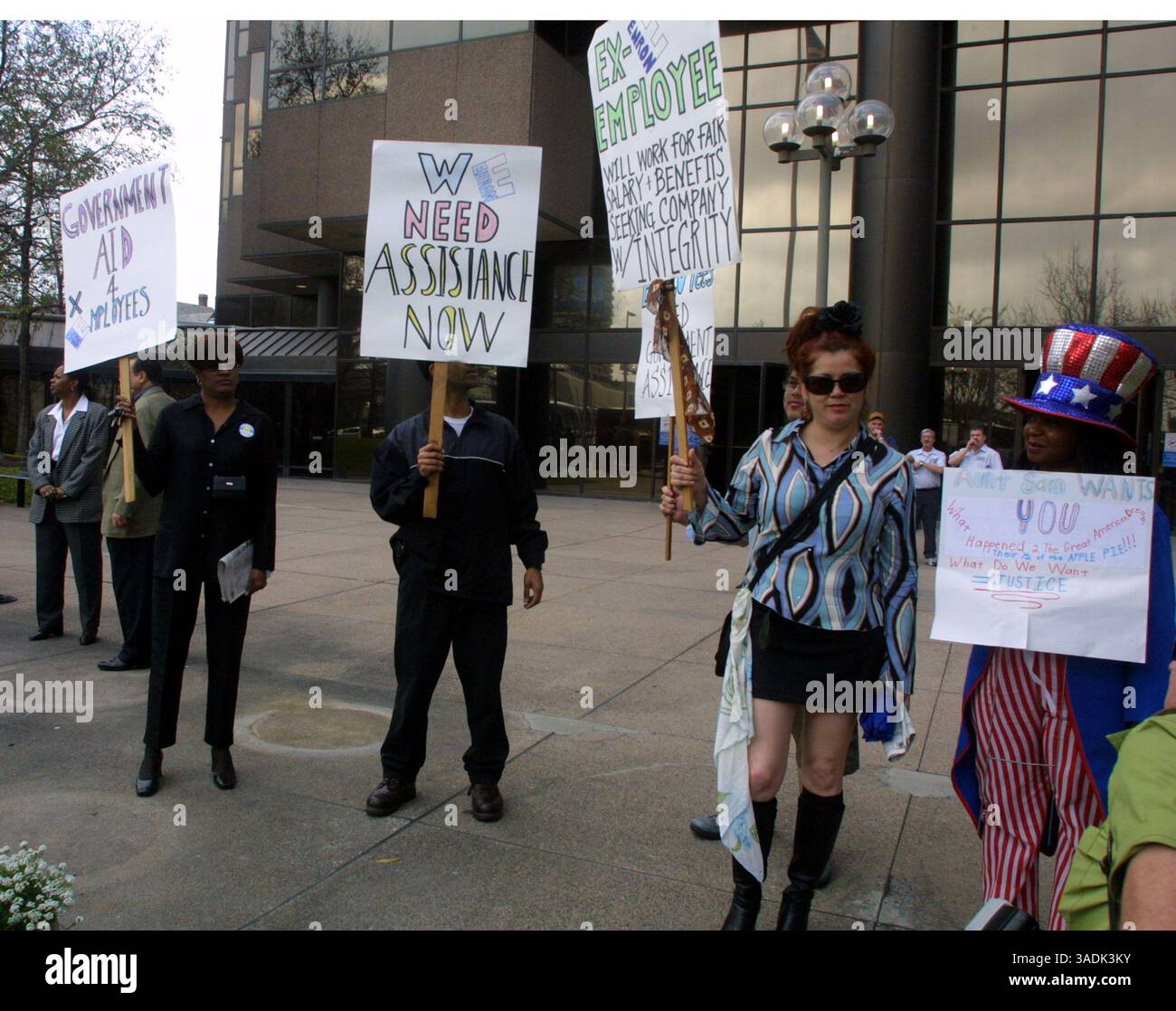 Jan 28, 2002; Houston, Texas, USA; Former Enron employees and ...