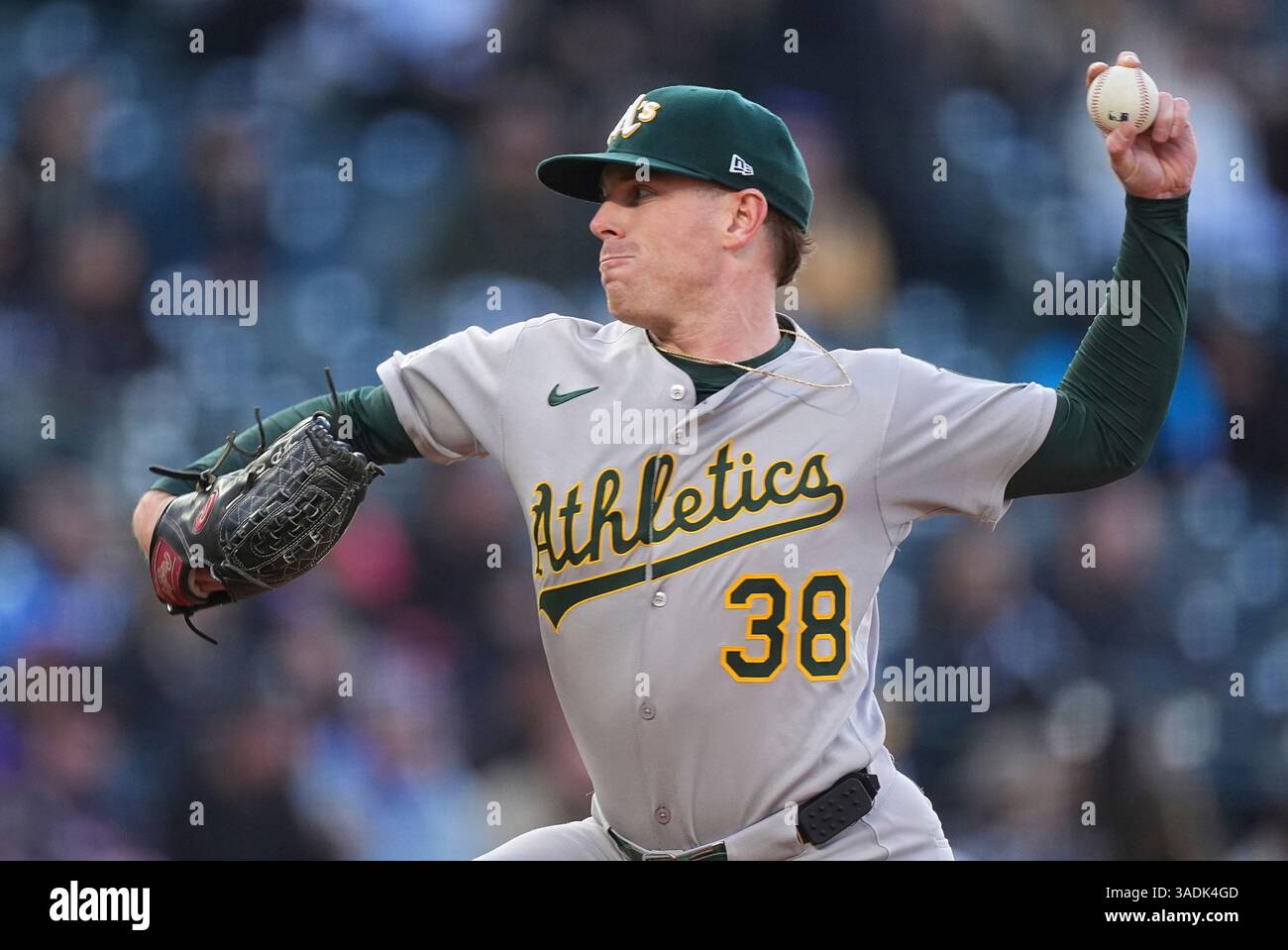 Oakland Athletics starting pitcher JP Sears works against the Colorado ...