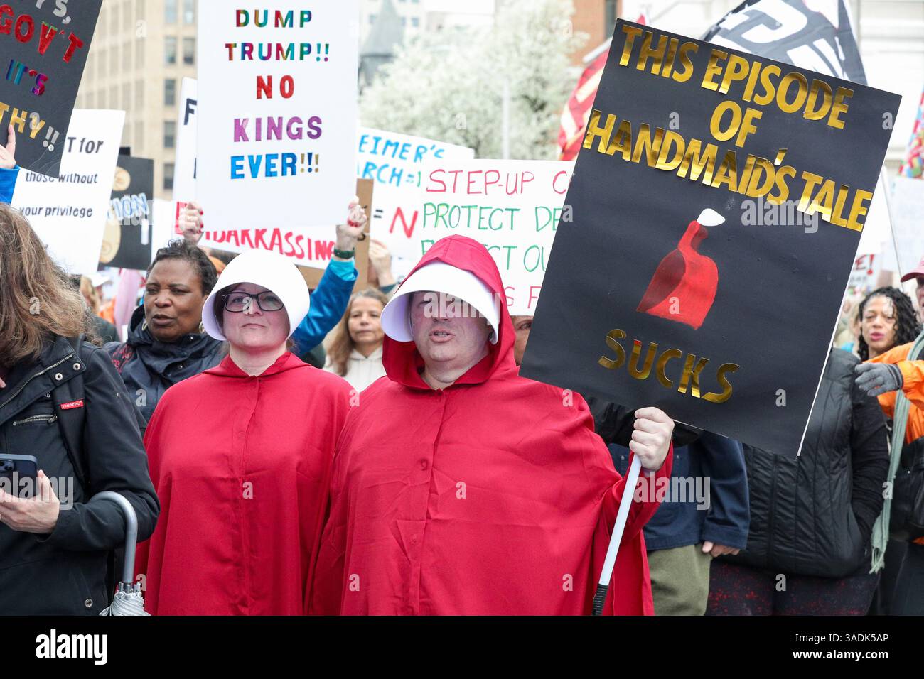 Harrisburg, United States. 05th Apr, 2025. Demonstrators wearing ...