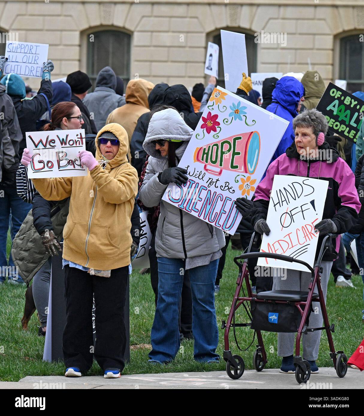 TOPEKA KANSAS, USA - APRIL 5, 2025 A few thousand protestors gathered ...