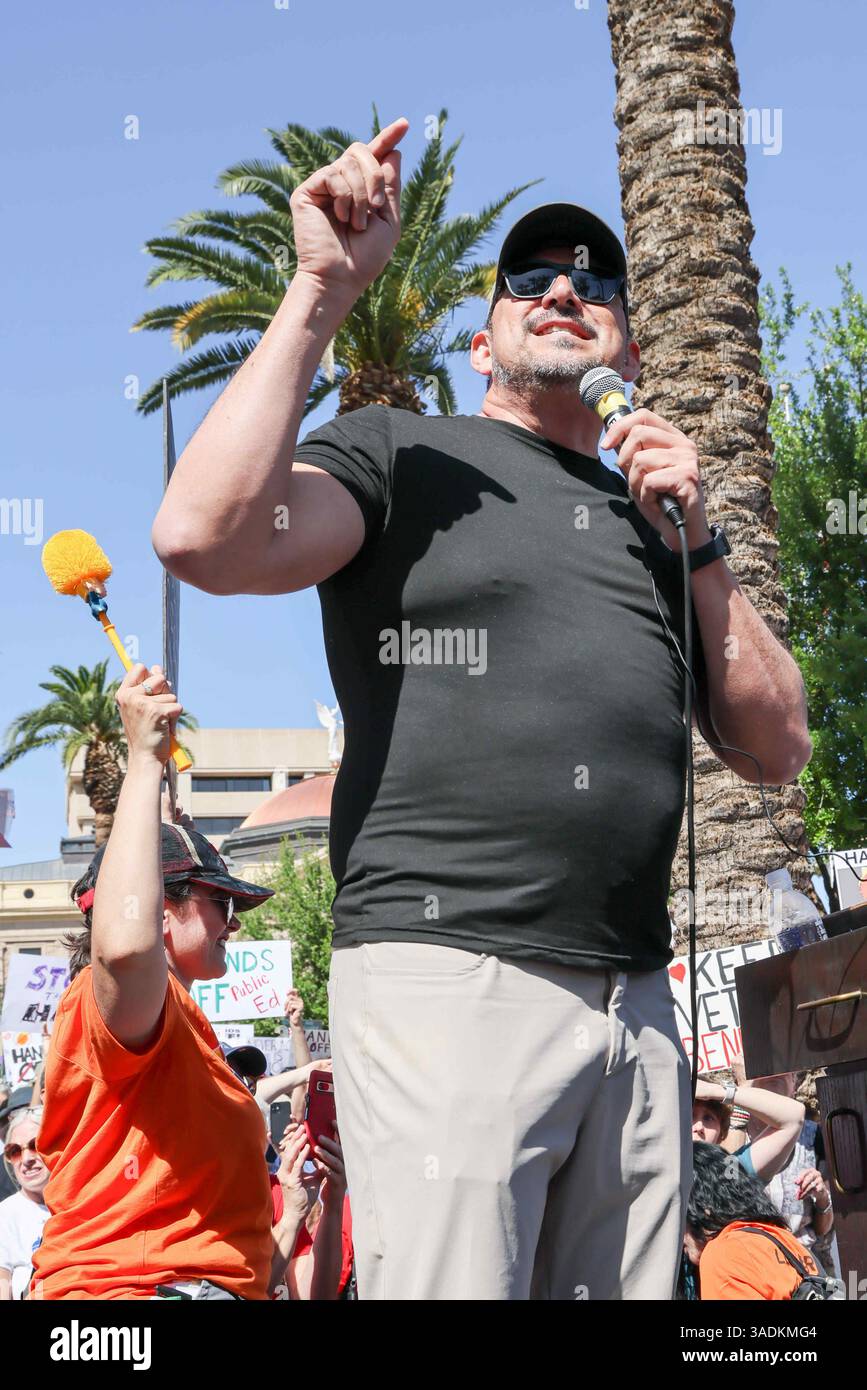 Arizona Secretary of State Adrian Fontes speaks to the crowd at the ...