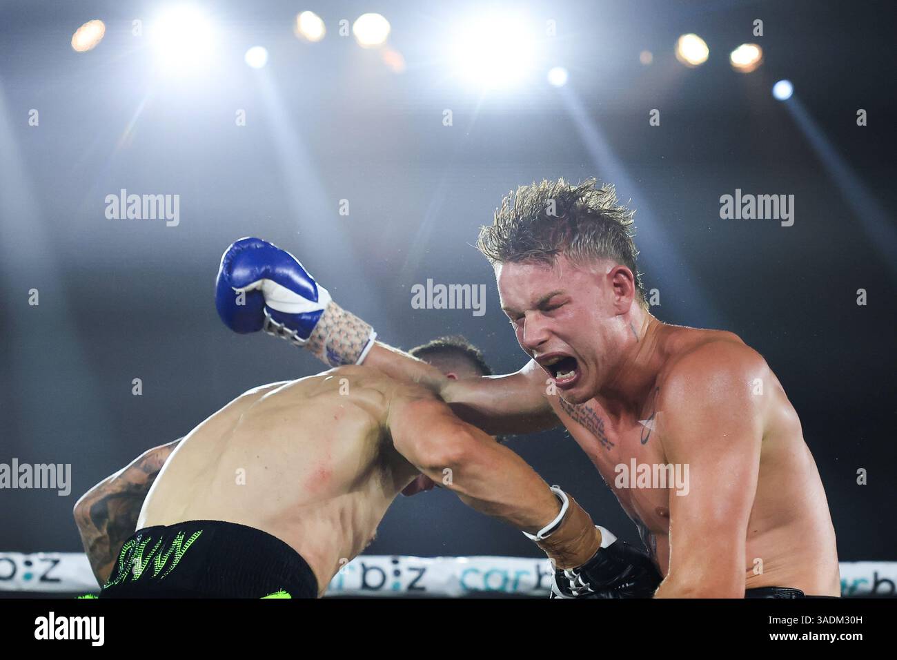 Blake Wells (L) throws a punch in the prelim bout between Andrei ...