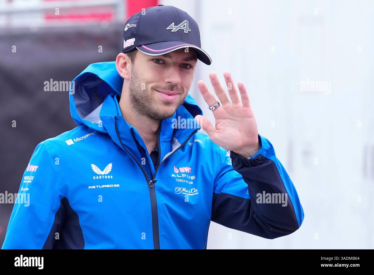 Alpine driver Pierre Gasly of France waves before the Japanese Formula ...