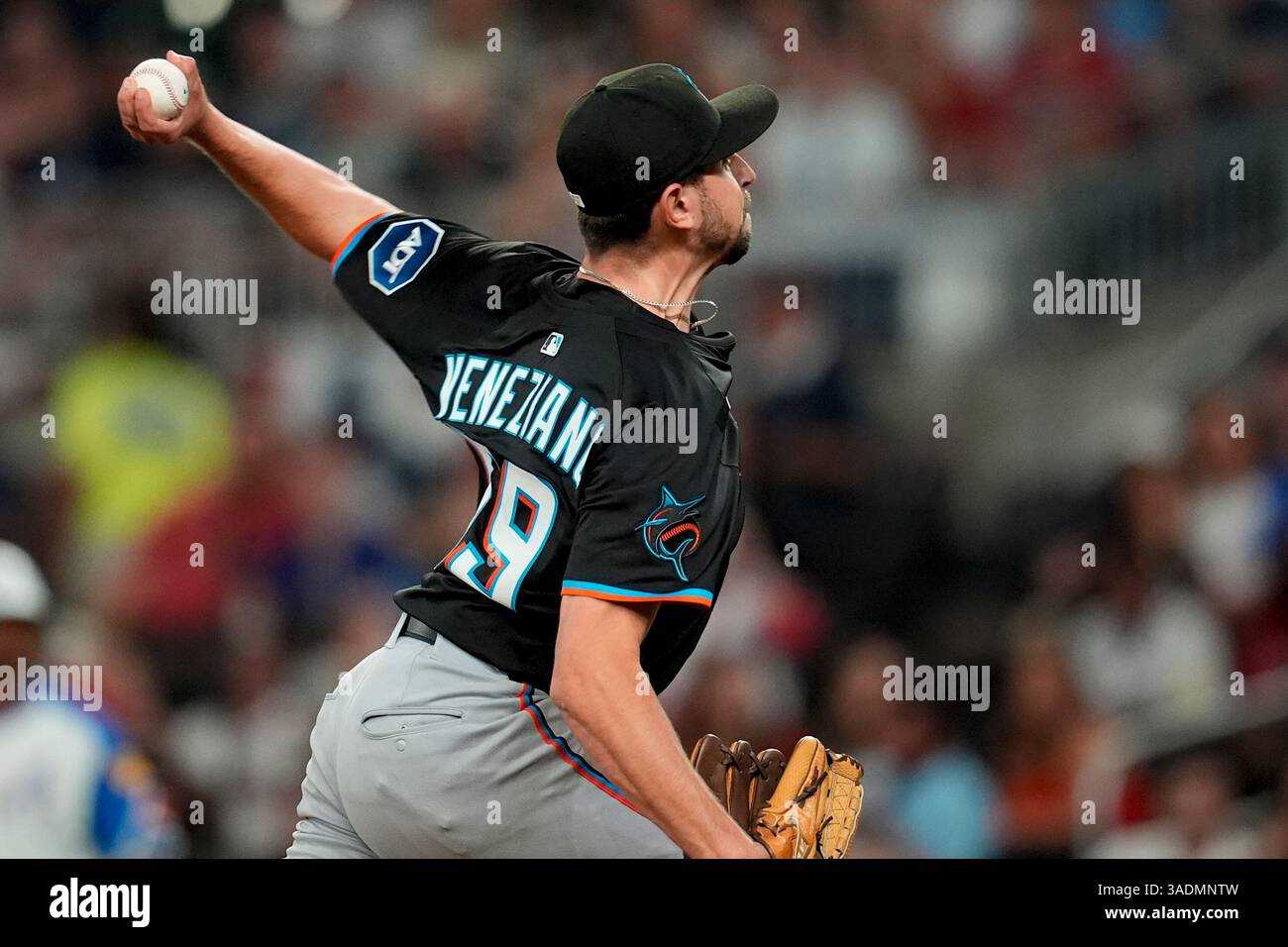 Miami Marlins pitcher Anthony Veneziano (59) works against the Atlanta ...