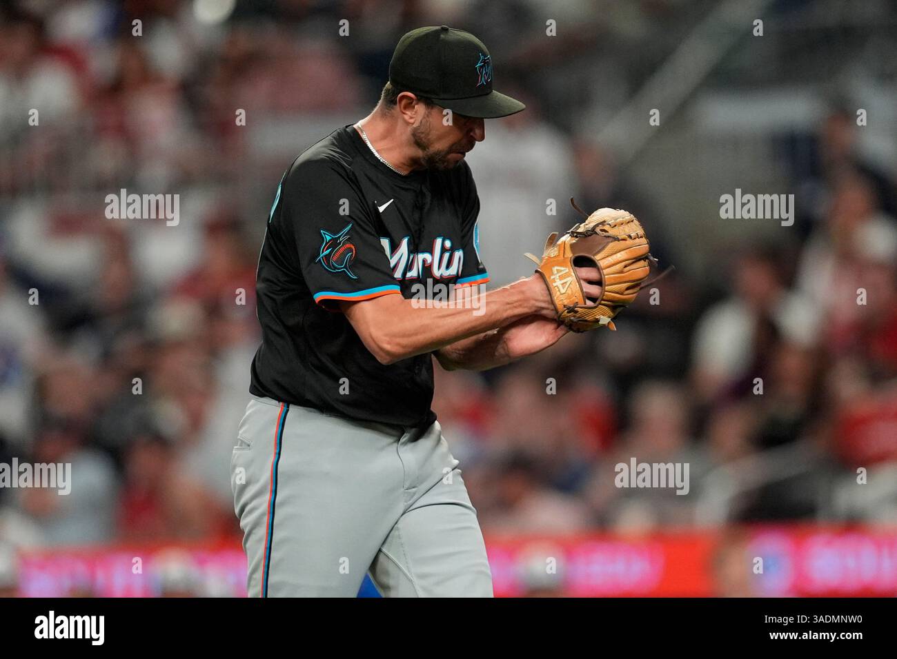 Miami Marlins pitcher Anthony Veneziano (59) celebrates striking out ...