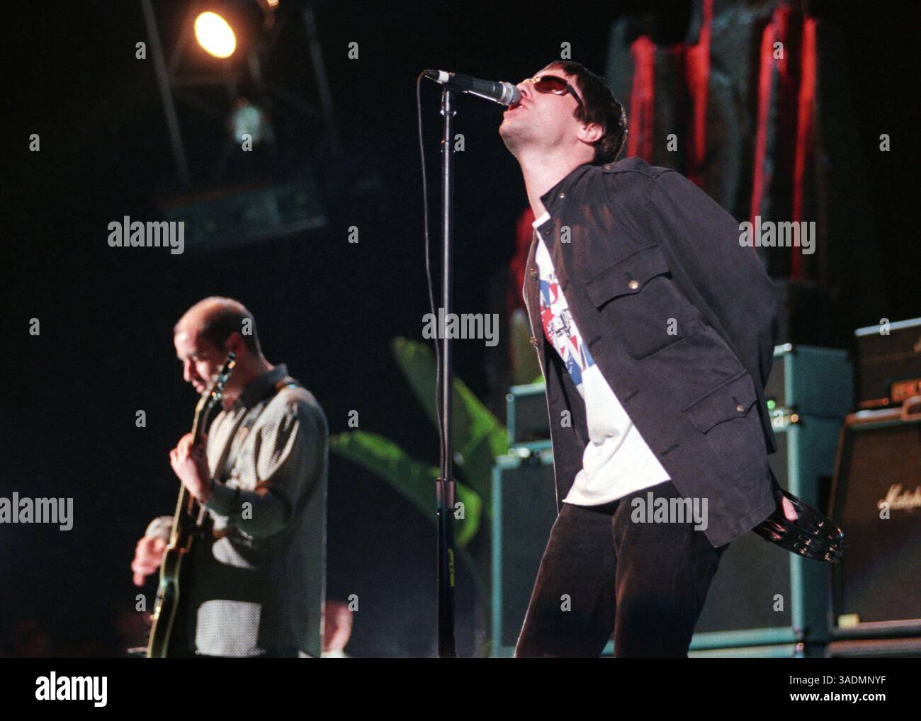 Jun 15, 1997; Irvine, CA, USA; Lead singer LIAM GALLAGHER and rythm ...