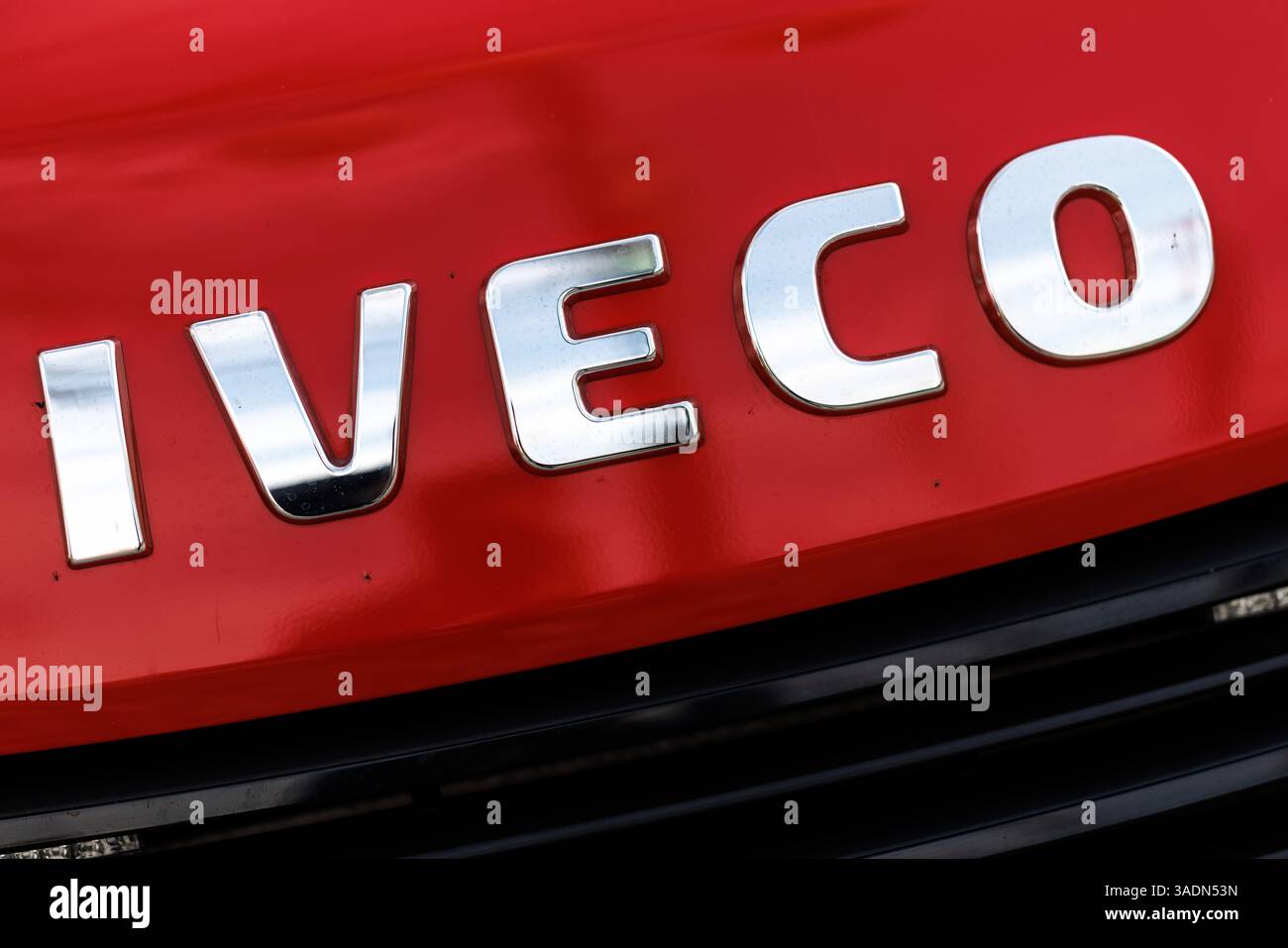 05 April 2025, Bavaria, Deggendorf: IVECO brand logo and lettering on a ...