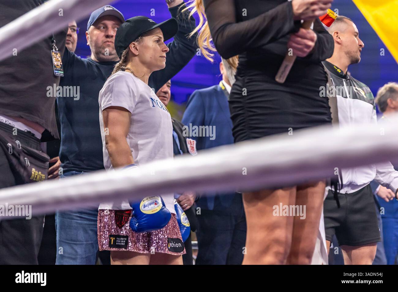 05 April 2025, Brandenburg, Potsdam: Boxing: WBC, WBA, WBO, IBF World Atomweight Championship ...