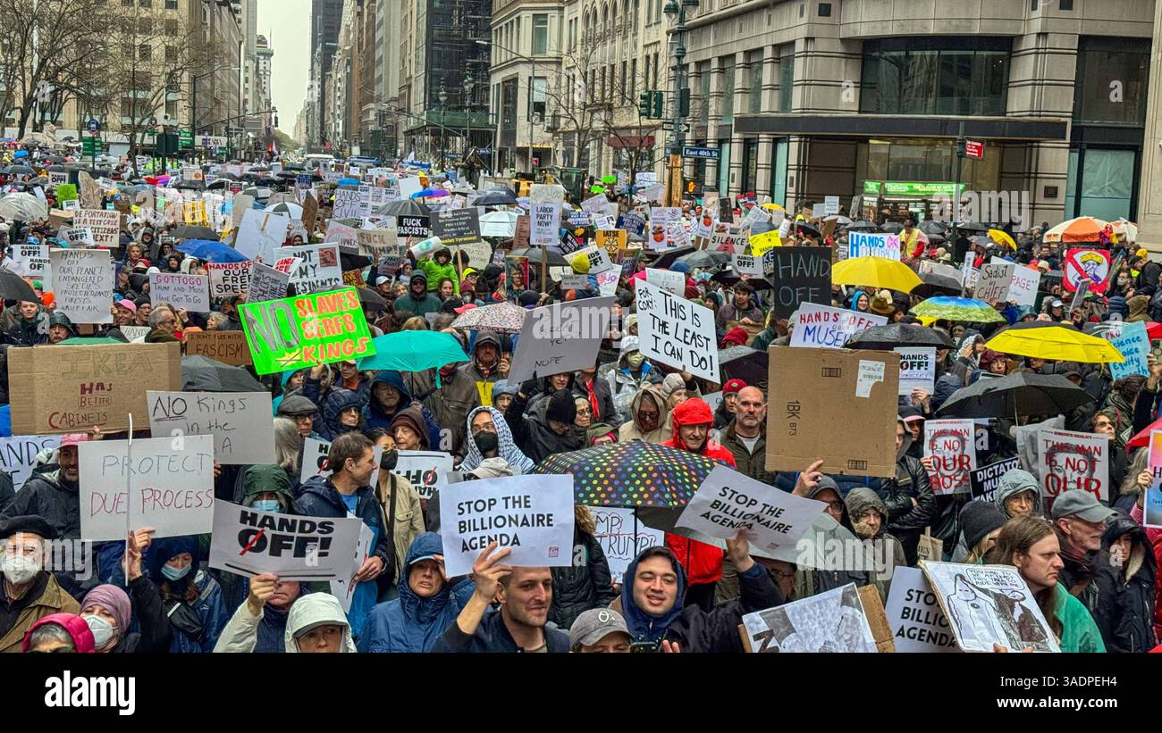 Demonstrators gathered at the Hands Off protest against the Trump ...