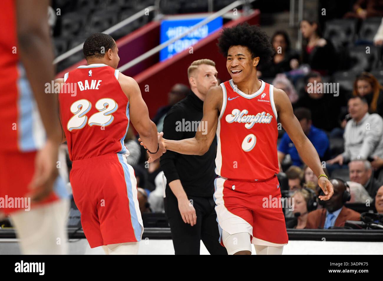 Memphis Grizzlies forward Jaylen Wells, right, and guard Desmond Bane ...