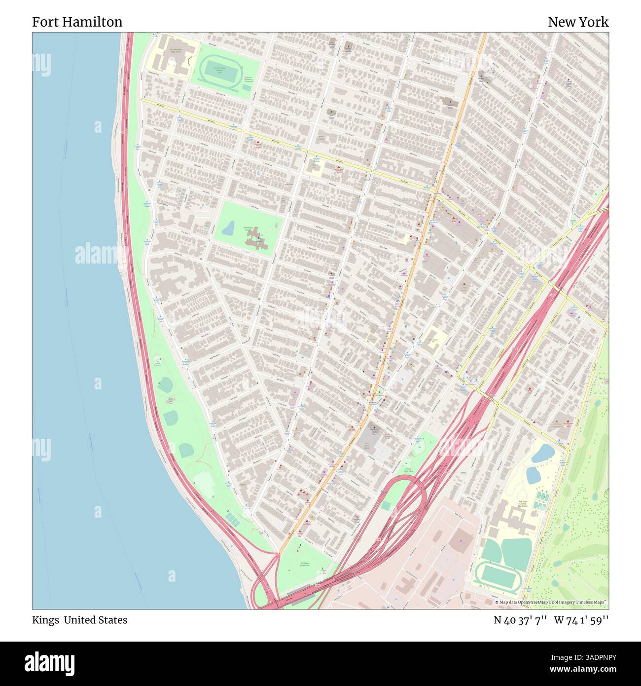 Fort Hamilton, Kings, United States, New York, N 40 37' 7'', W 74 1' 59 ...
