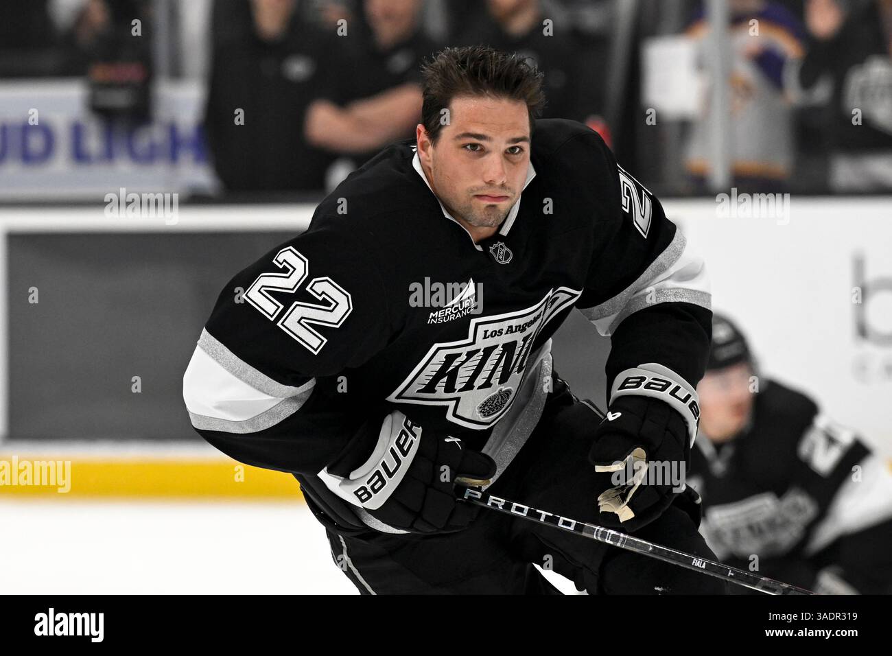 Los Angeles Kings left wing Kevin Fiala (22) skates during warmups ...