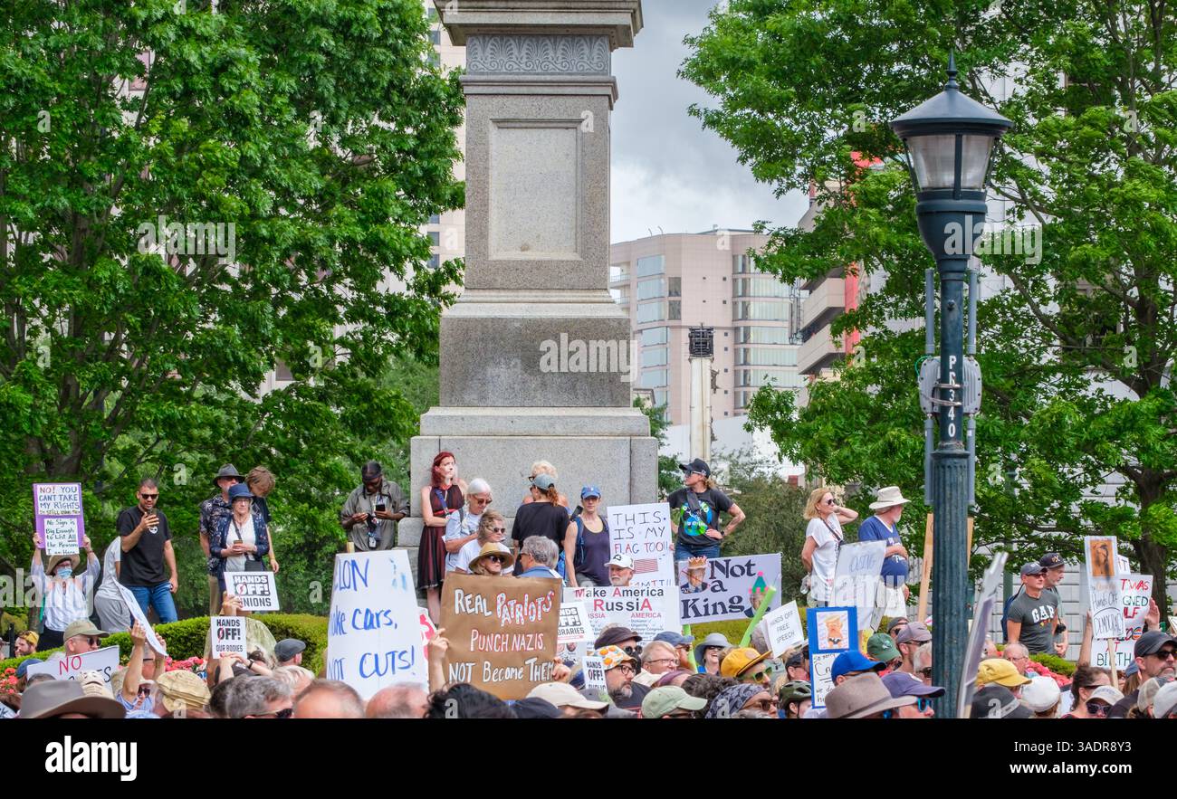 New Orleans, LA, USA - April 5, 2025: Protesters with signs at the ...