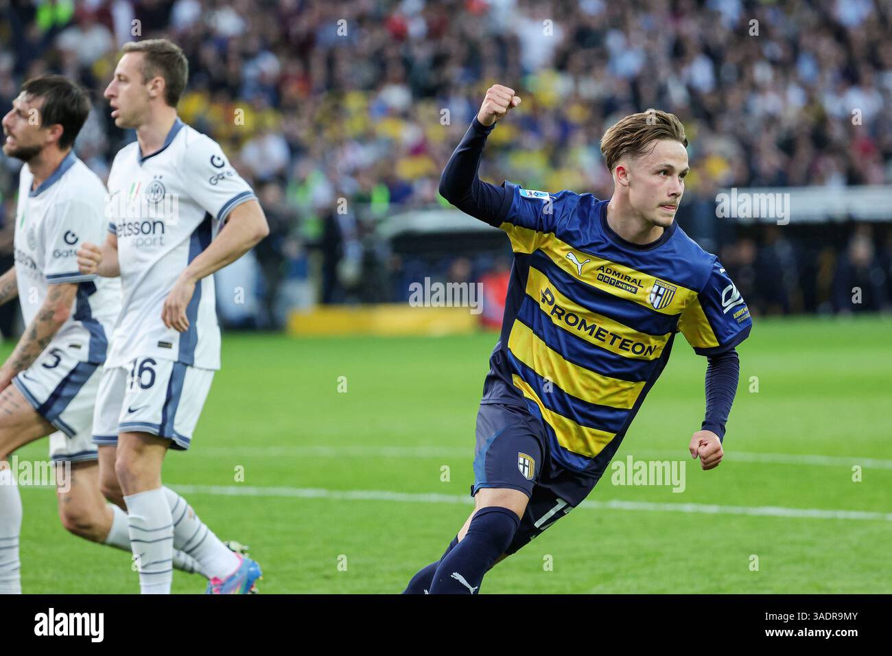 Parma, Italy. 05th Apr, 2025. Jacob Ondrejka of Parma Calcio celebrates ...