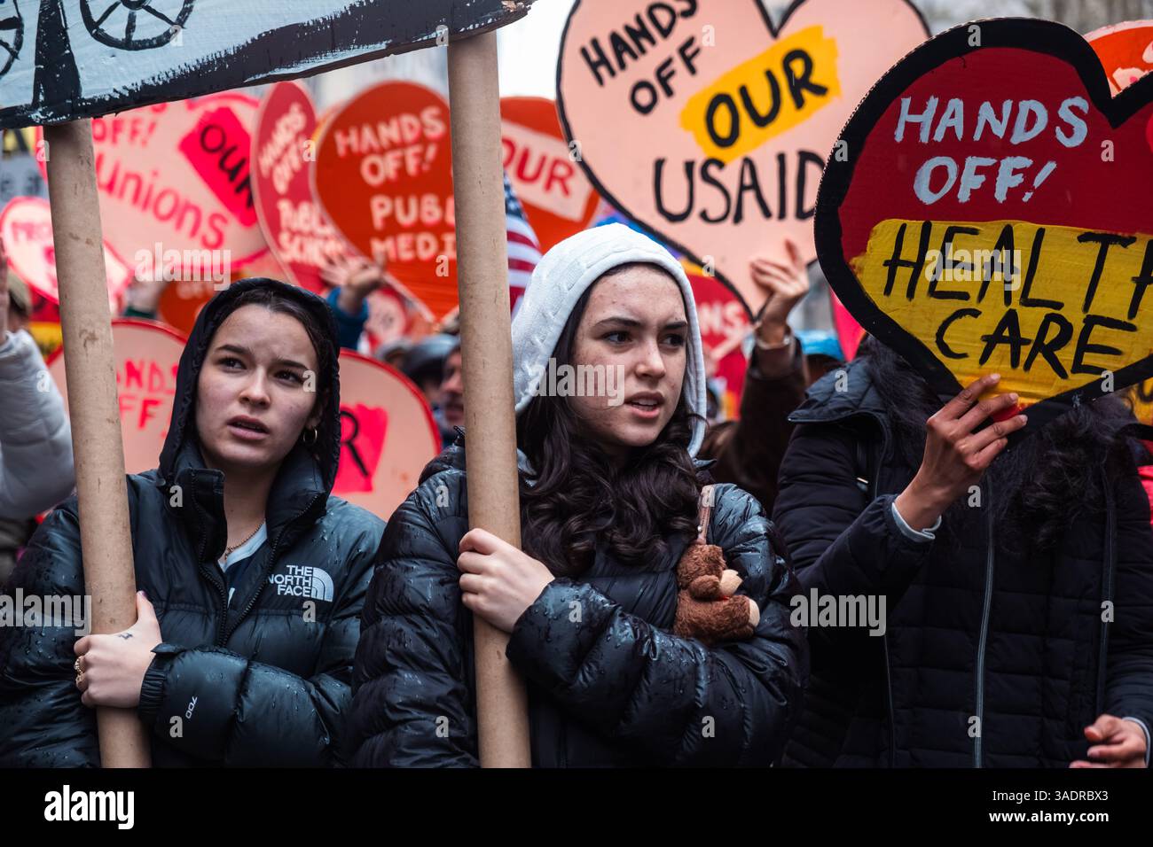 Protesters take part during the demonstration. Despite the rain ...