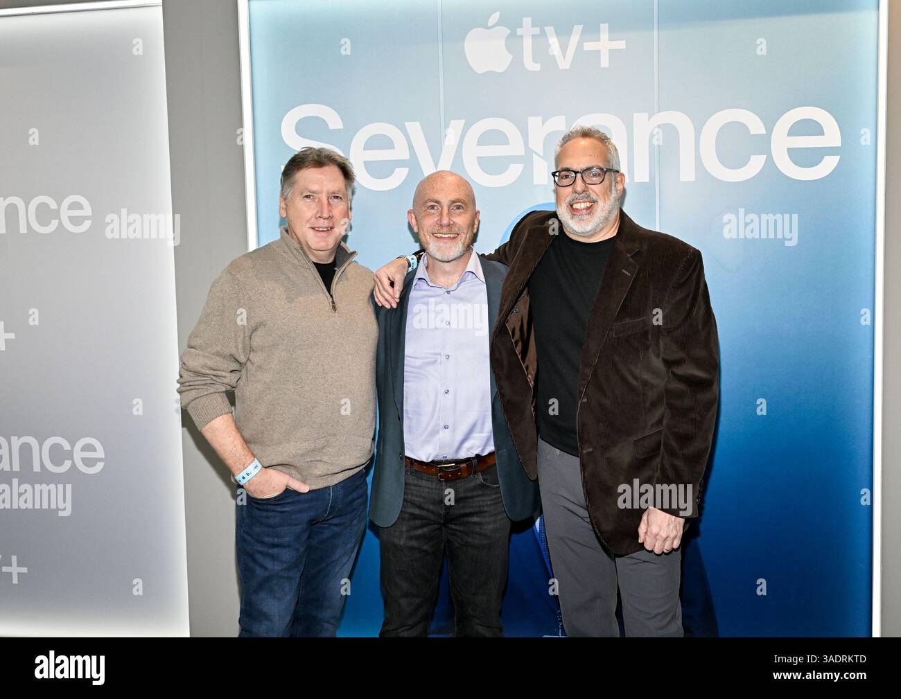 Bob Chefalas, left, Geoffrey Richman and Jacob Ribicoff from Apple TV+ ...