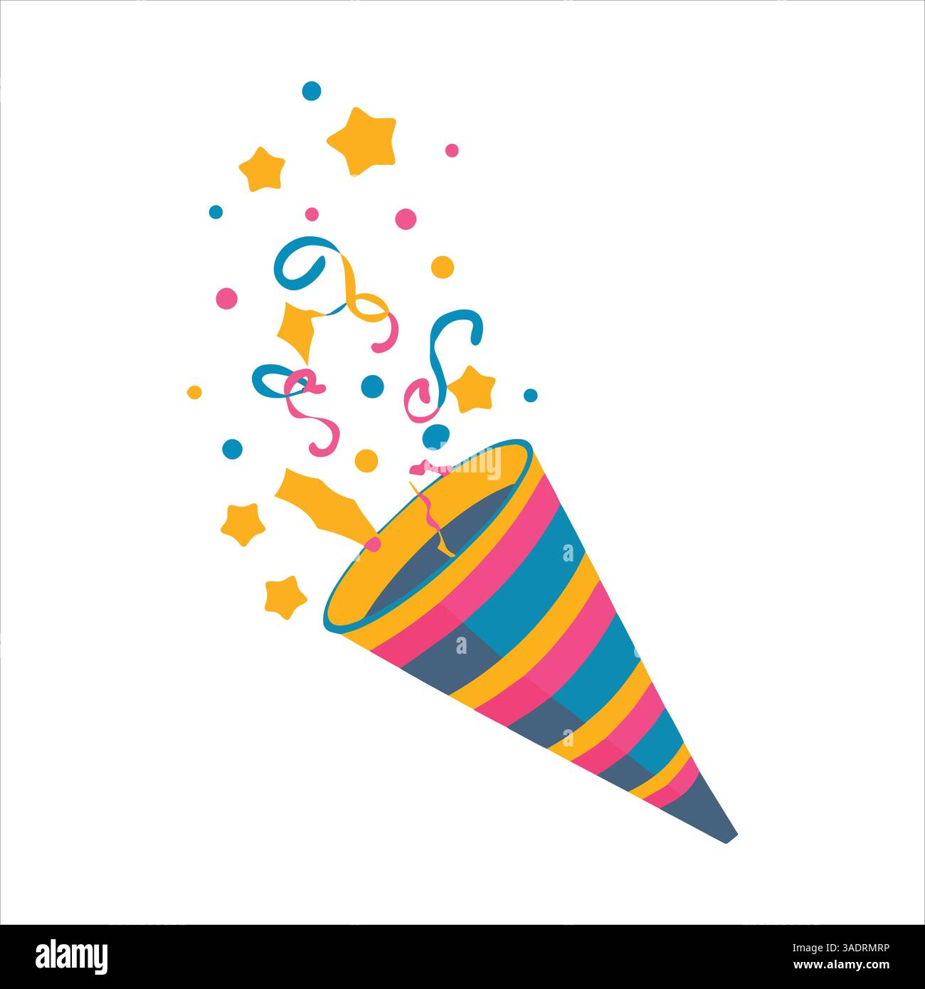 Vector illustration of an exploding party popper with confetti. A ...