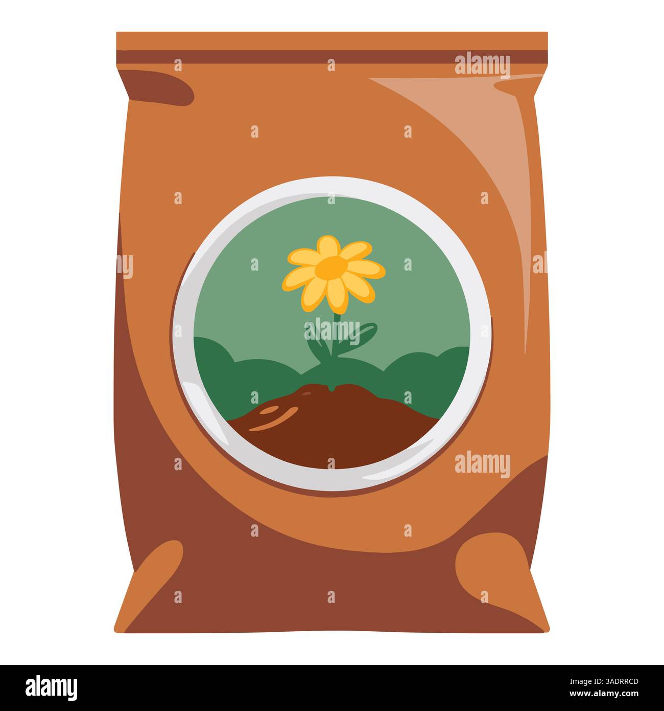 Vector illustration of a brown paper fertilizer bag with a plant symbol ...