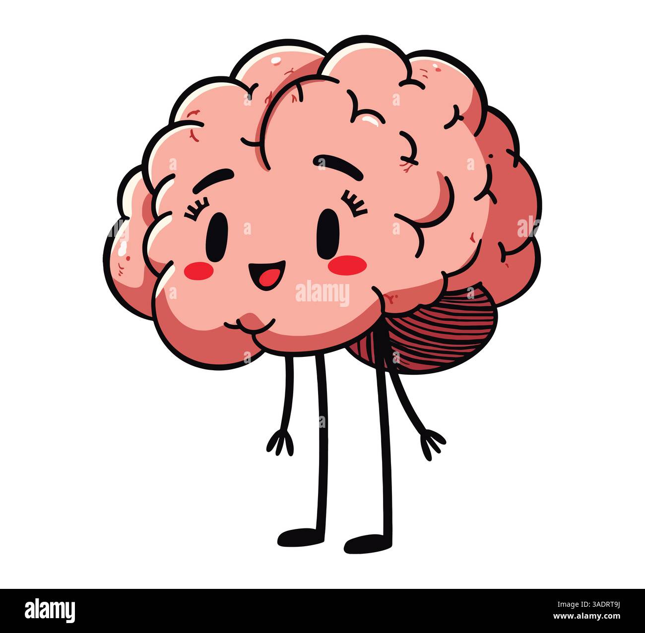 Brain character with cute face and simple body line. Cute brain vector ...