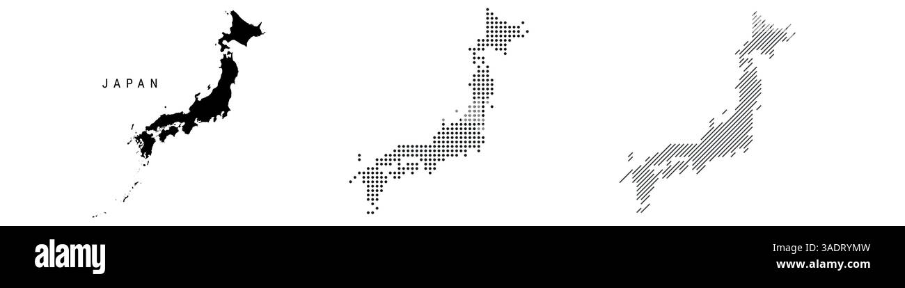 Japan detailed silhouette map, dotted pattern and slanted parallel ...