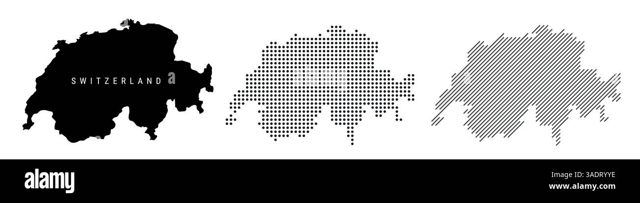 Switzerland Detailed Silhouette Map Dotted Pattern And Slanted Parallel Lines Pattern Swiss