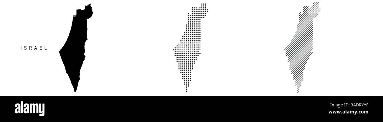 Israel detailed silhouette map, dotted pattern and slanted parallel lines pattern. Israeli ...