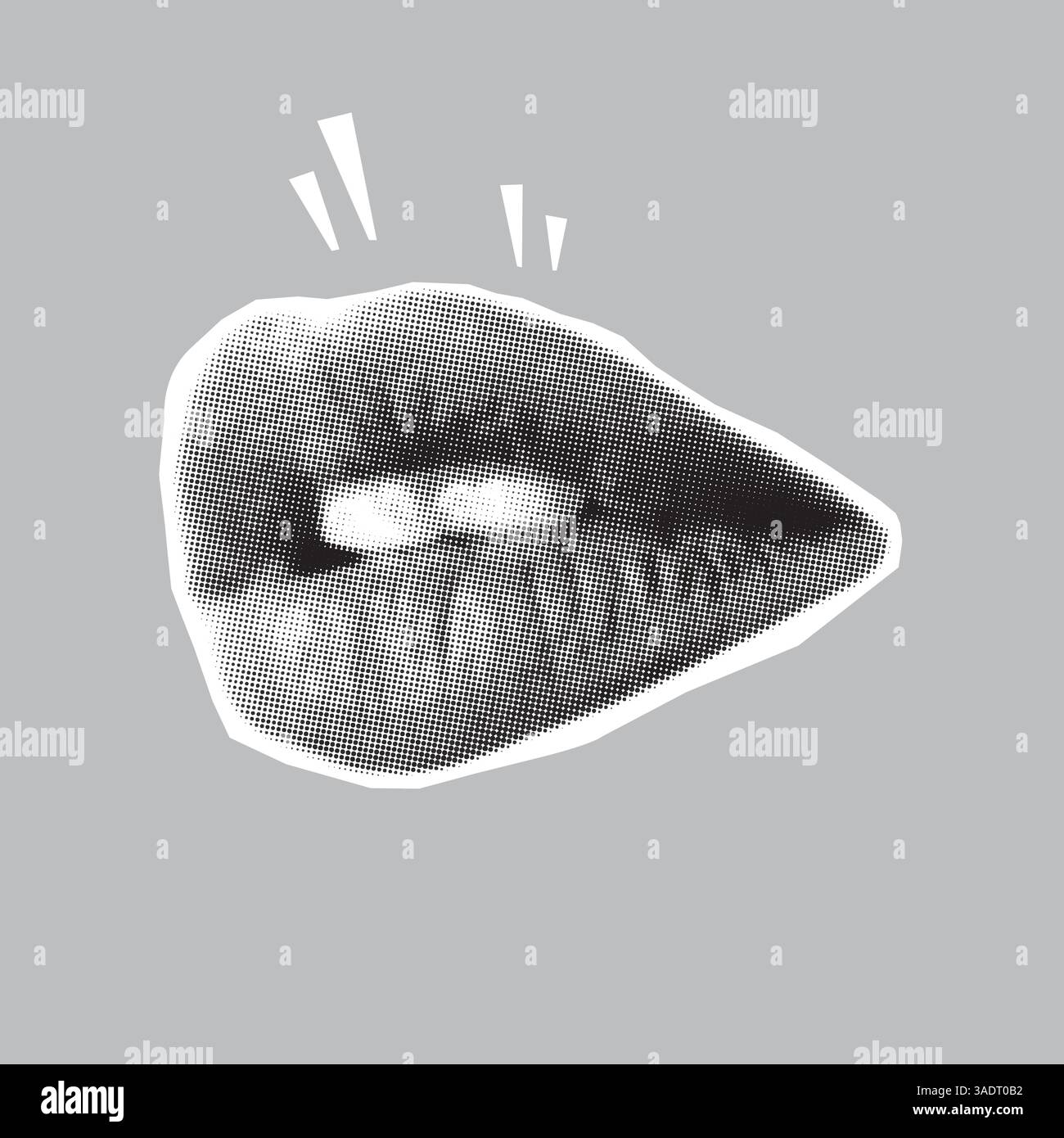 Halftone collage used in mixed-media design. Ear, nose, lips, and eyes ...