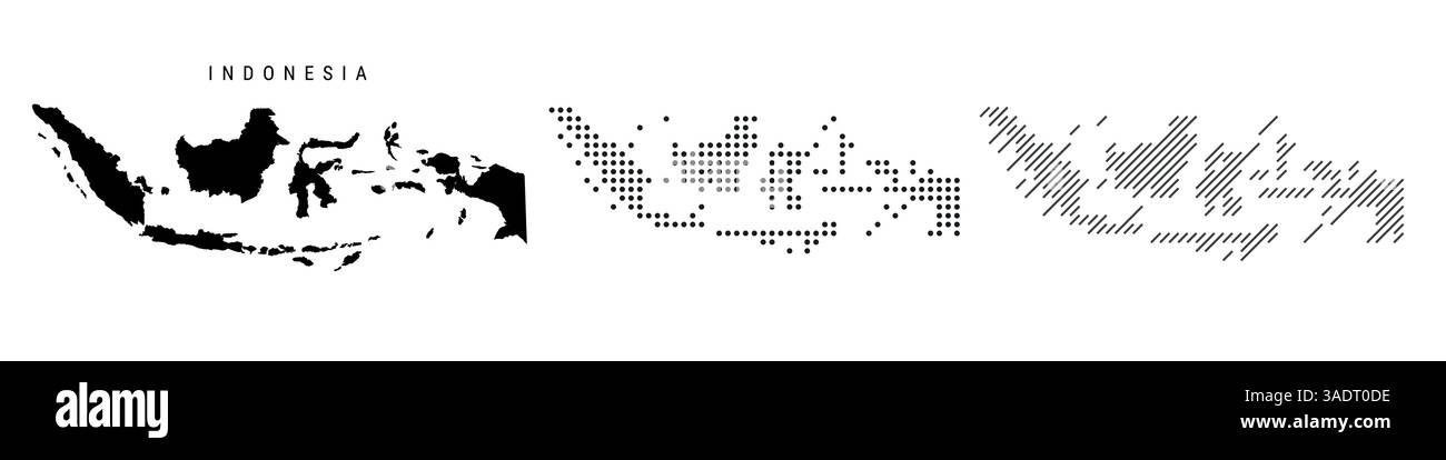 Indonesia detailed silhouette map, dotted pattern and slanted parallel ...