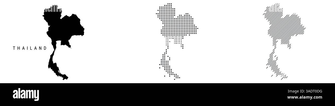 Thailand Detailed Silhouette Map Dotted Pattern And Slanted Parallel Lines Pattern Thai