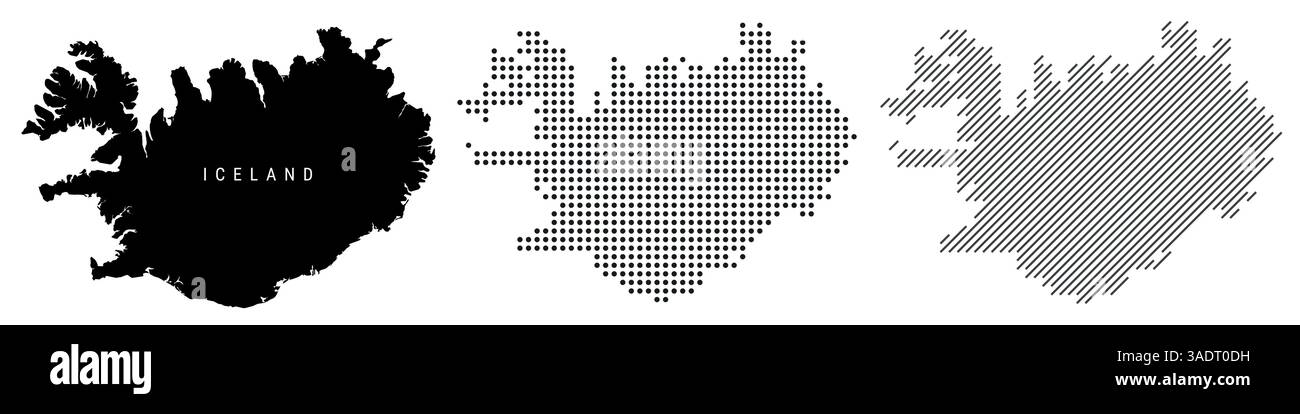 Iceland detailed silhouette map, dotted pattern and slanted parallel ...