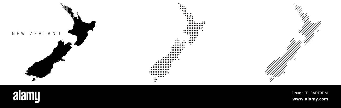 New Zealand Detailed Silhouette Map Dotted Pattern And Slanted Parallel Lines Pattern Kiwi