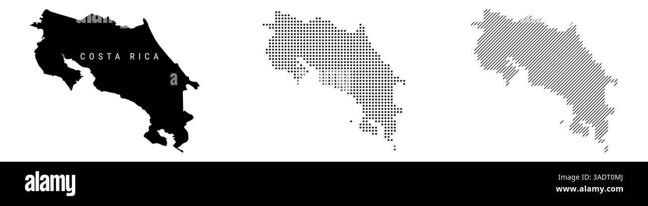 Costa Rica detailed silhouette map, dotted pattern and slanted parallel ...